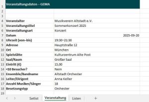 GEMA Setlist Vorlage Excel Anleitung & PDF