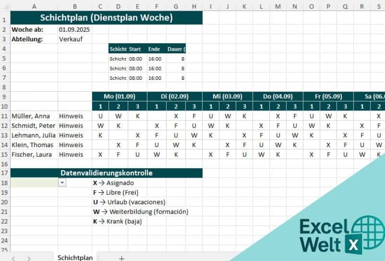 Schichtplan Excel-Vorlage kostenlos Einfacher Dienstplan