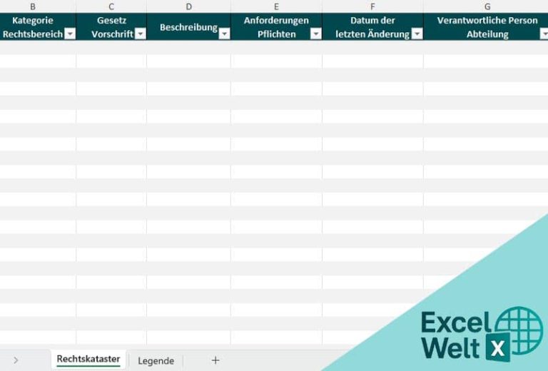 Rechtskataster Vorlage Kostenlos als Excel herunterladen