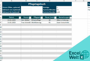 Erstaunlich Pflegetagebuch Vorlage Excel Ebenbild