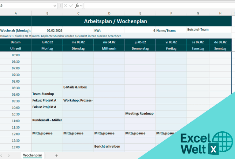 Wochenplan Arbeitsplan Vorlage Excel Anleitung und Tipps