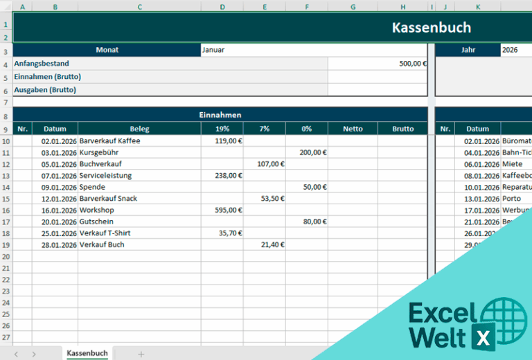 Excel Vorlage Kassenbuch Schnell und übersichtlich