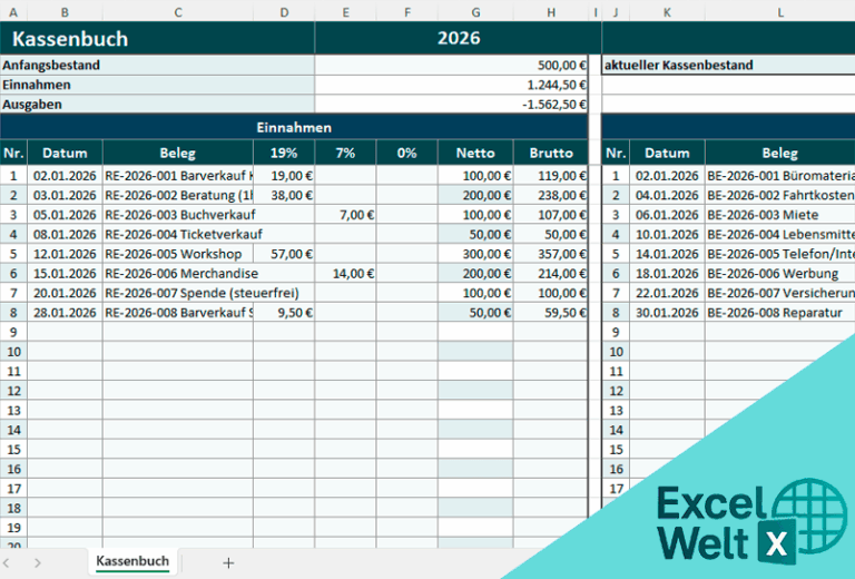 Excel Vorlage Kassenbuch Schnell und übersichtlich
