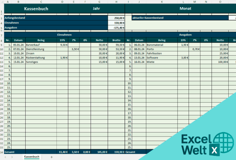 Excel Vorlage Kassenbuch Schnell und übersichtlich