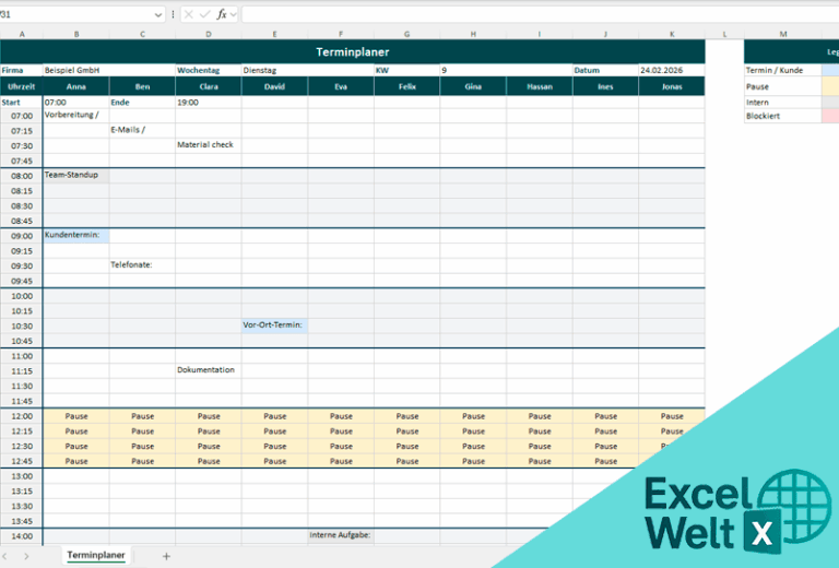 Terminplaner Excel kostenlos Tagesplanung in 15 Min
