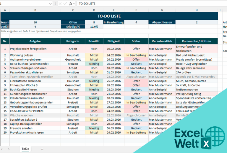 Excel To-do Liste Vorlage Einfach ausfüllen & erledigen