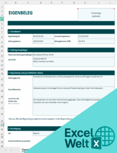 Eigenbeleg Vorlage Excel Muster zum Download