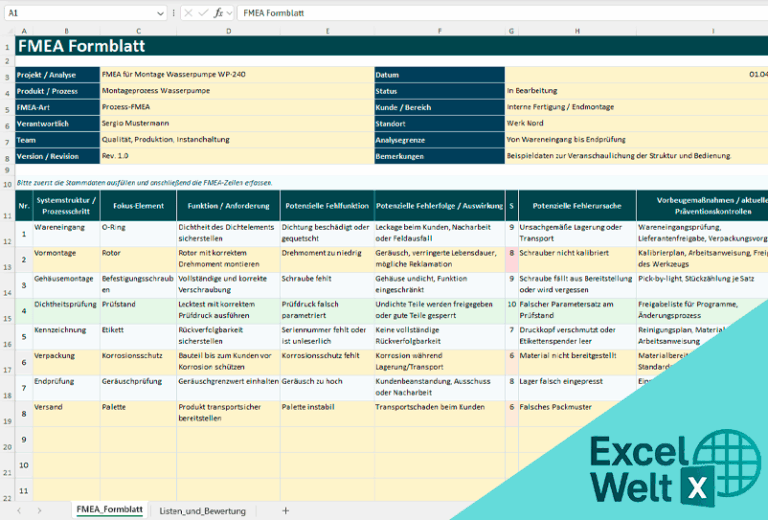 FMEA Vorlage Excel Anwendung und Ausfüllen