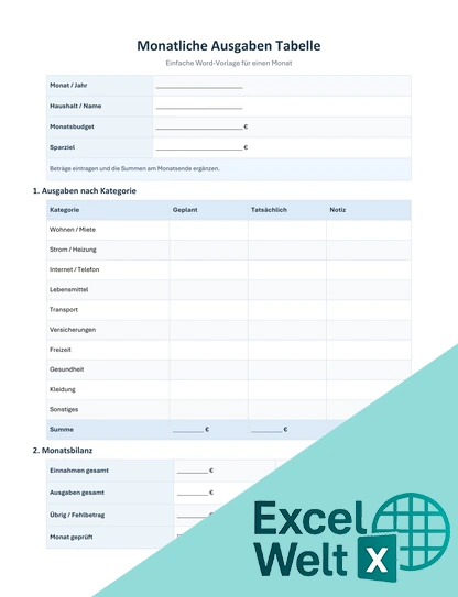 Monatliche Ausgaben Tabelle 6 PDF Vorlagen kostenlos