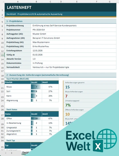 Lastenheft Excel Vorlage 3 kostenlose Muster